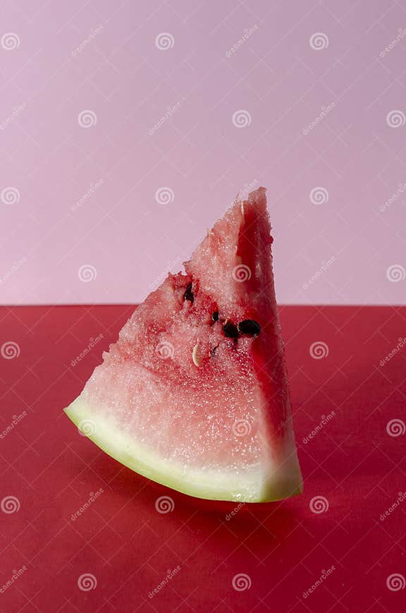 Watermelon Slice on Red and Pink Background Stock Photo - Image of ...