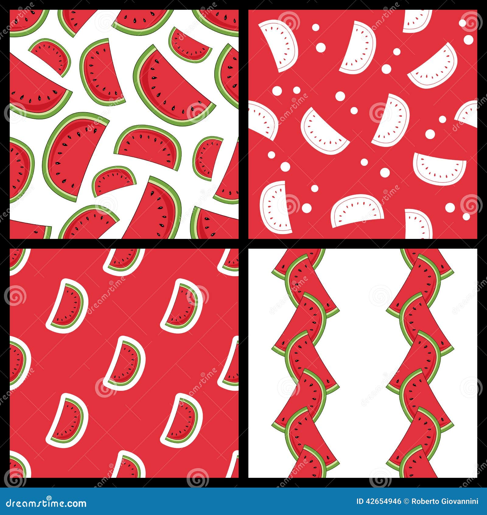 Watermelon Slice Seamless Patterns Set Stock Vector - Illustration of ...
