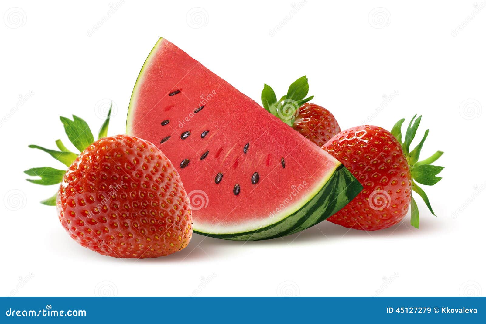 Watermelon Slice And Strawberry On White Background Stock Image - Image ...