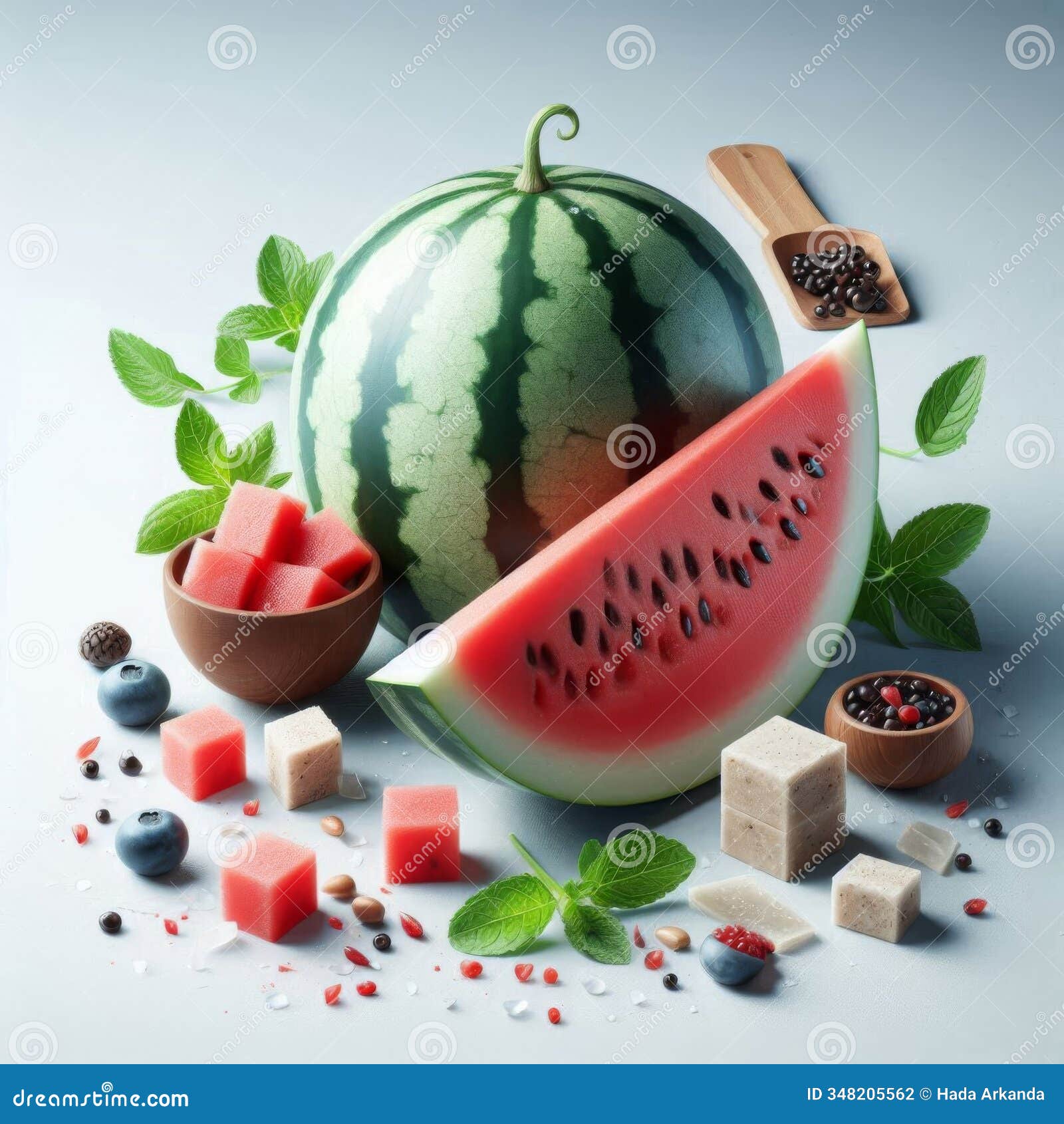 Watermelon and Slice on White Ideal for Packaging Layout Ok Stock ...