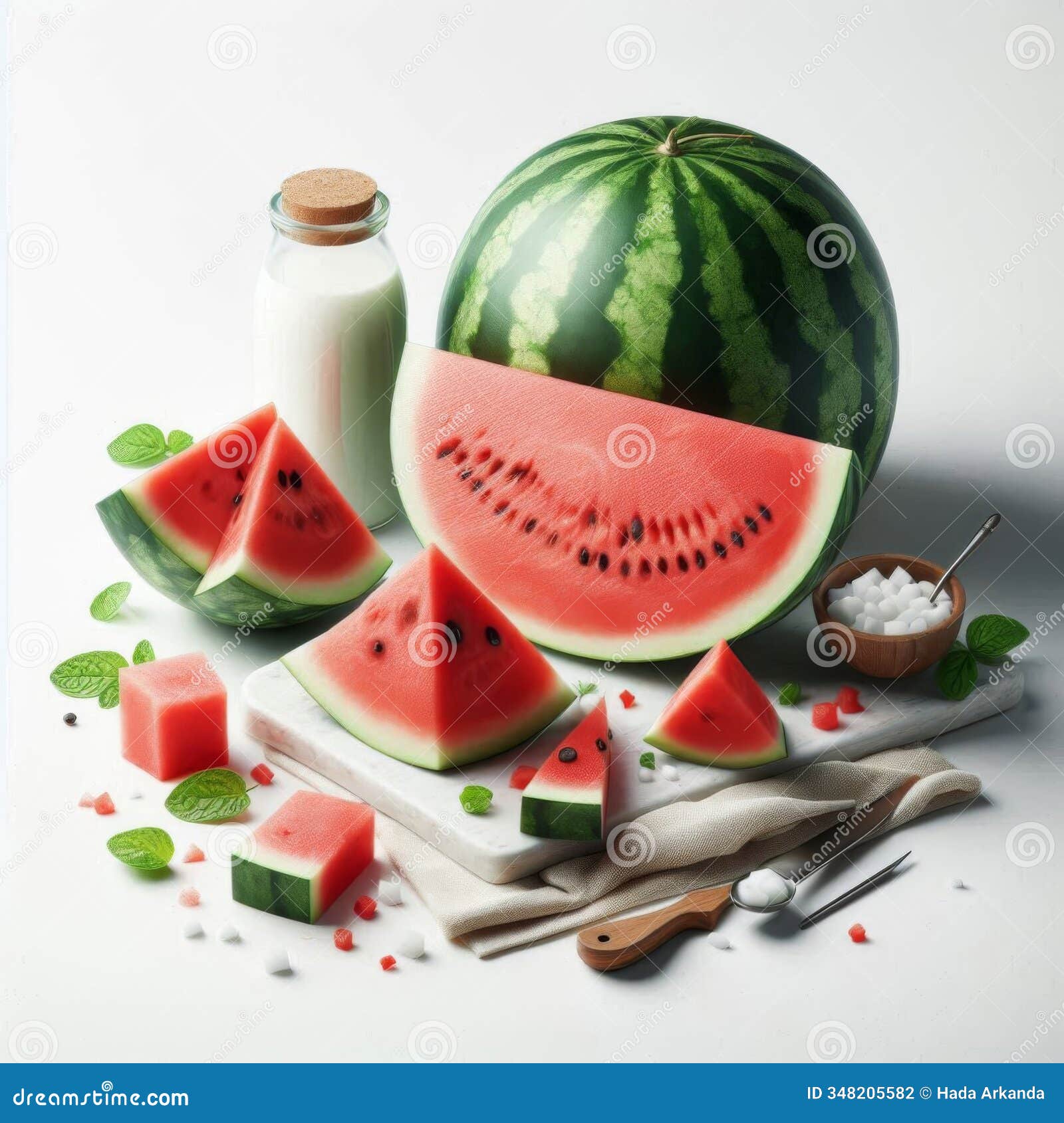 Watermelon and Slice on White Ideal for Packaging Layout Ok Stock ...