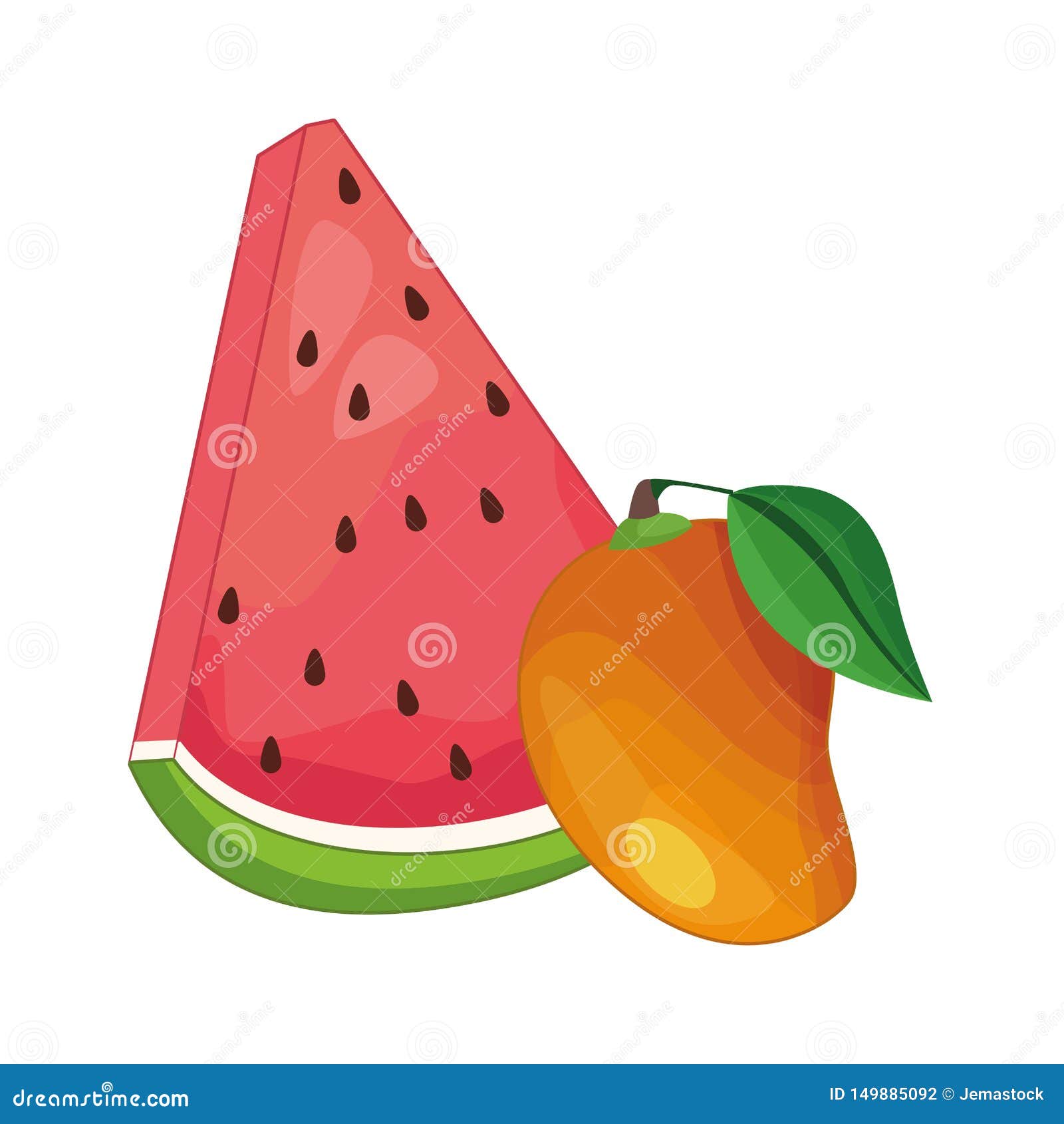 Watermelon Sliced Fruit and Mango Cartoon Stock Vector - Illustration ...