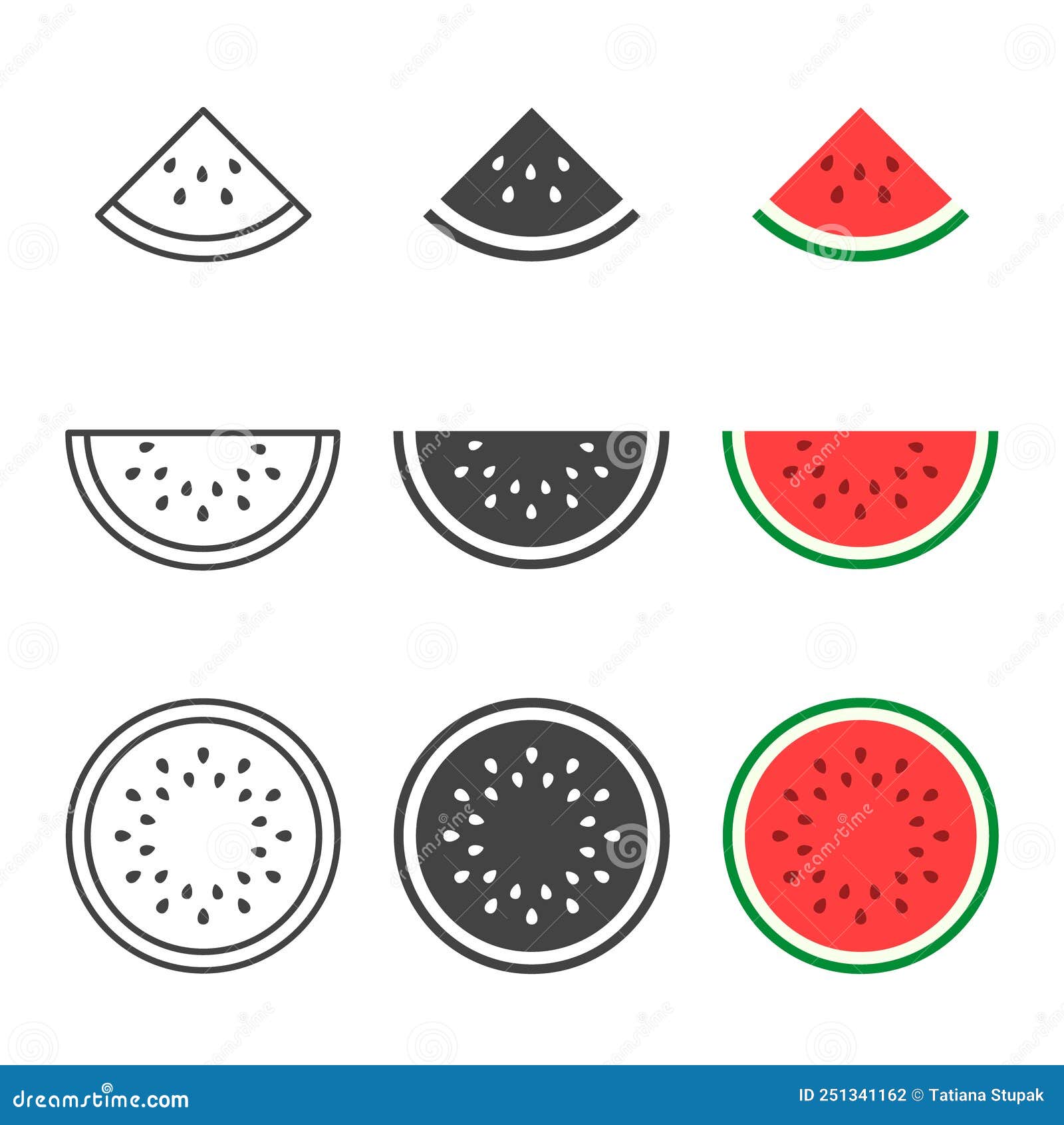 Watermelon Sliced Icon Set, Vector Isolated Melon Symbol Set Isolated ...