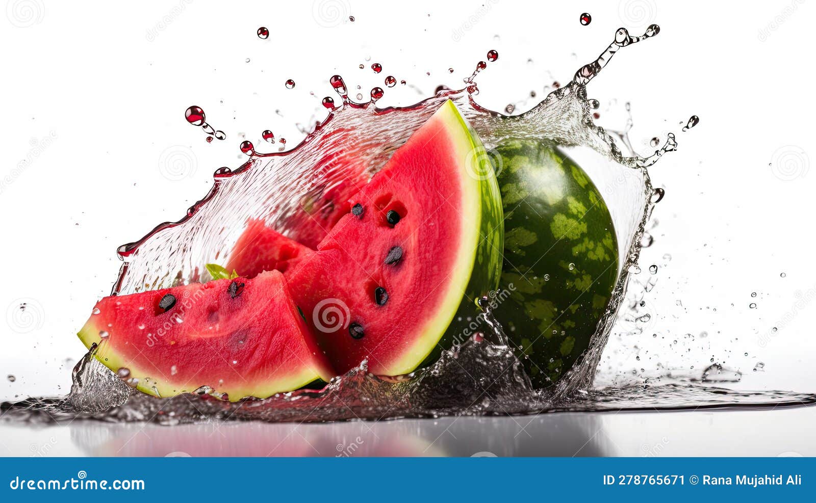 Watermelon Slices are Being Thrown into a Water Splash Stock ...