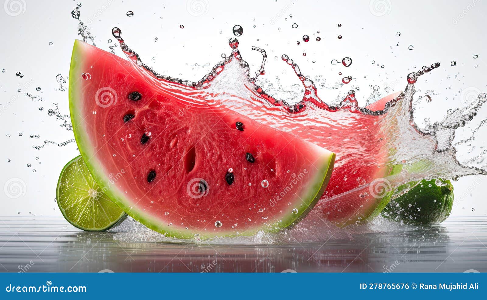 Watermelon Slices are Being Thrown into a Water Splash Stock ...