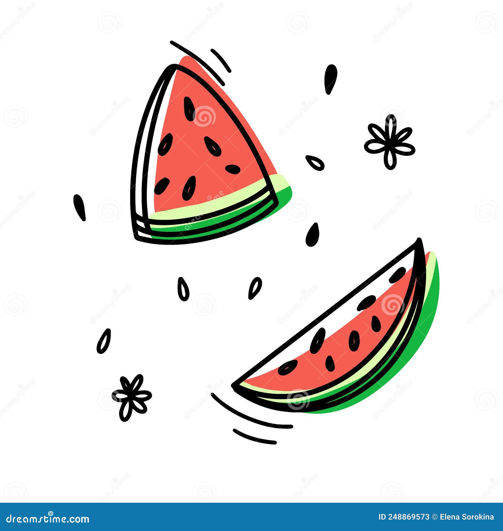 Watermelon slices, doodle stock vector. Illustration of slice - 248869573