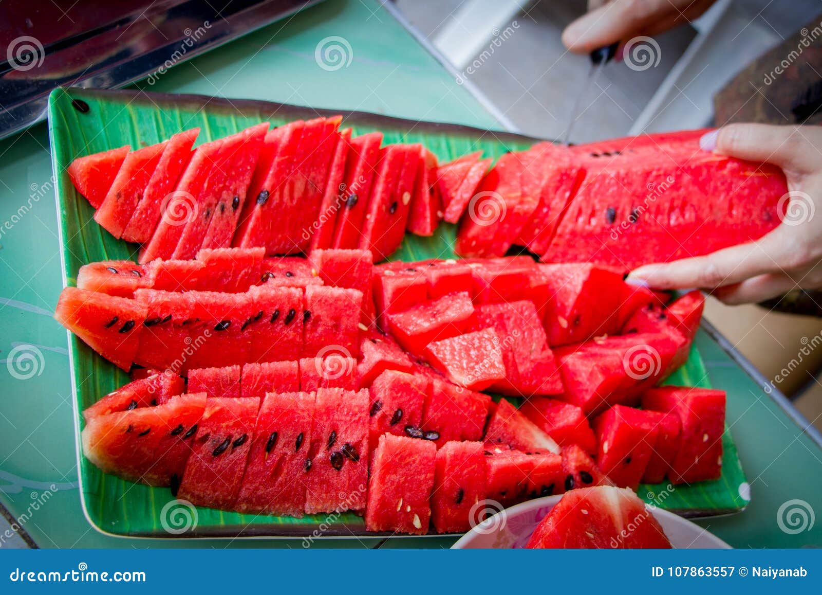 Watermelon slices in plate stock image. Image of fresh - 107863557