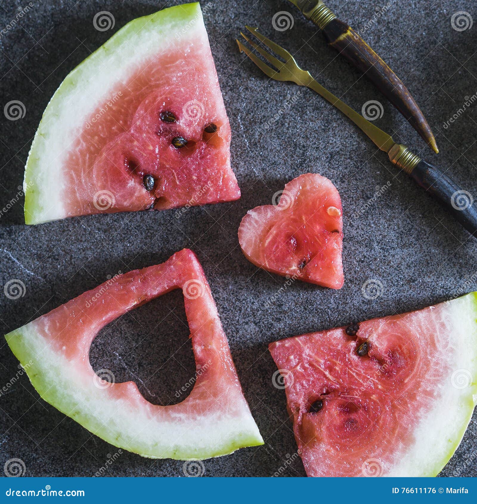 Watermelon Slices with Heart Shape Stock Photo - Image of piece ...