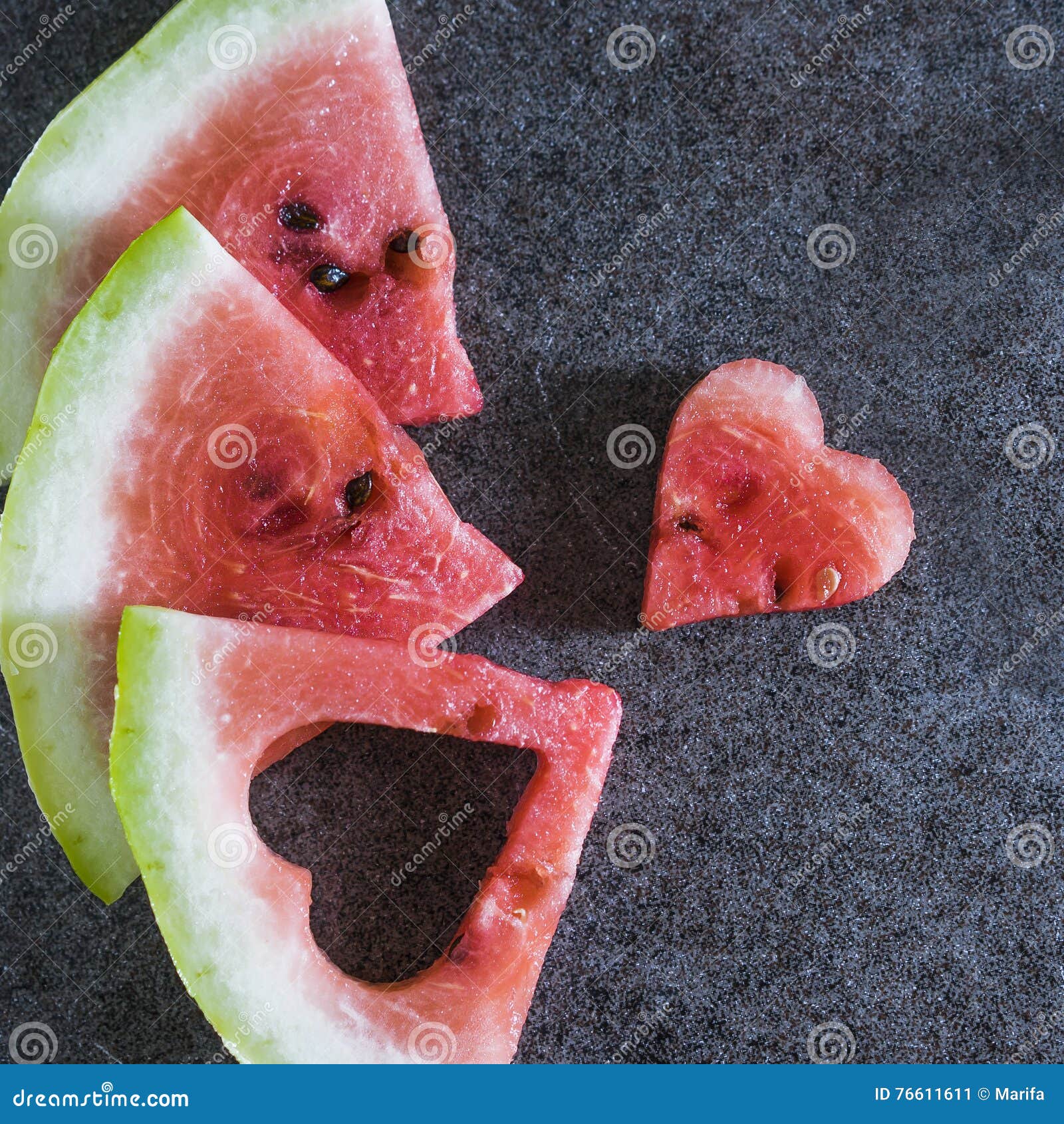 Watermelon Slices with Heart Shape Stock Image - Image of fruit, shape ...
