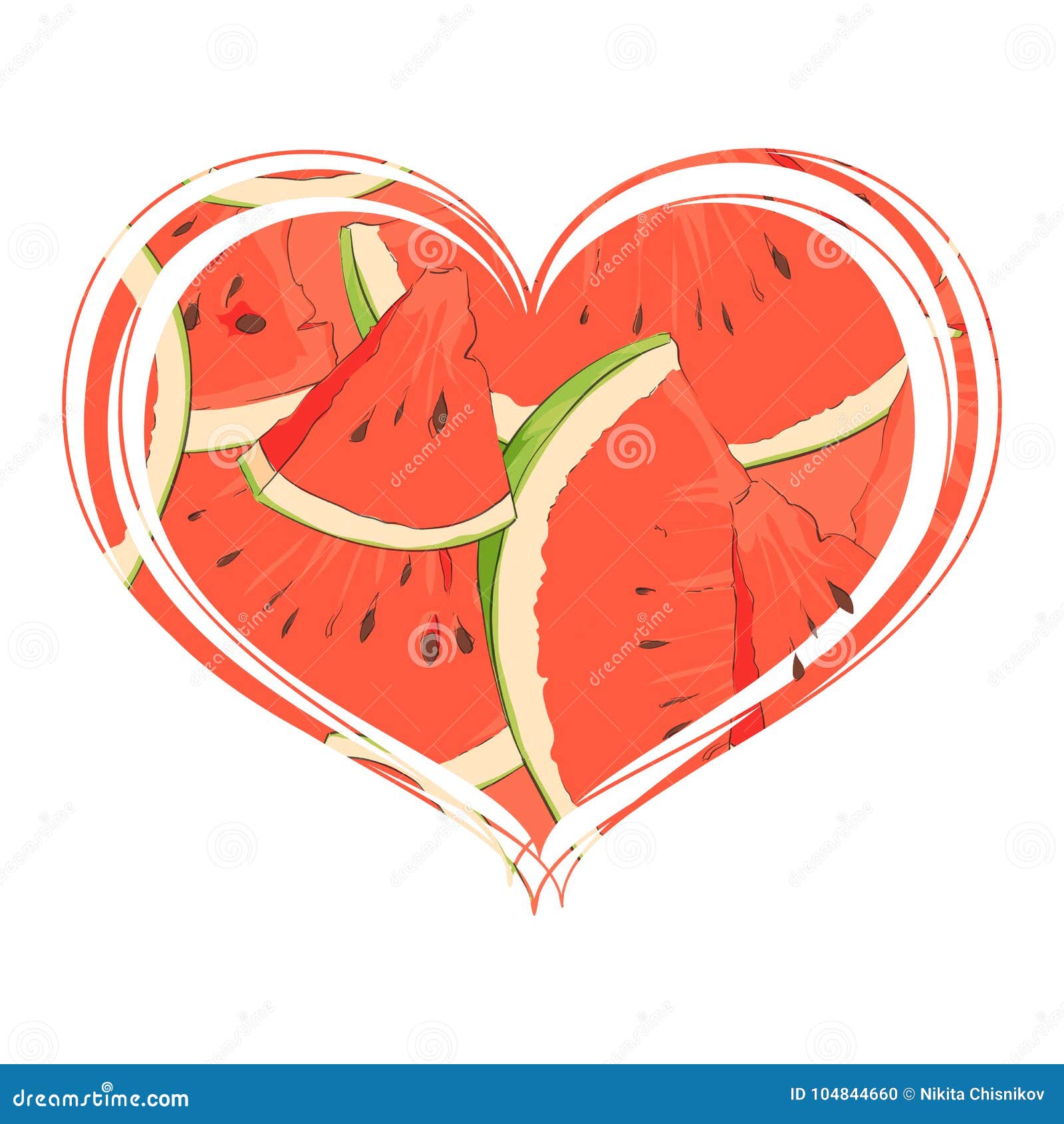 Watermelon Slices Inside the Heart Stock Vector - Illustration of ...