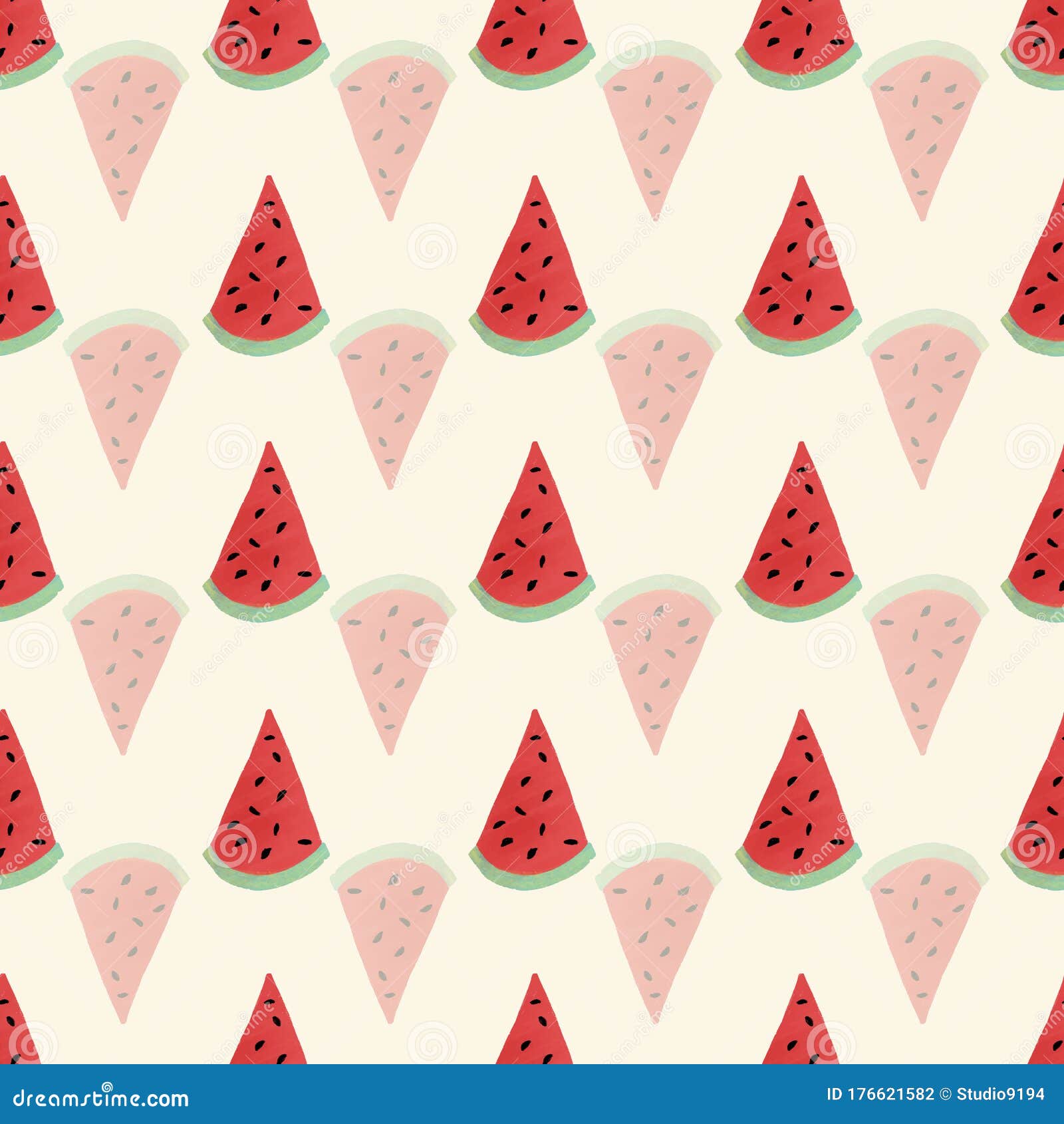 Watermelon Slices Seamless Vector Pattern. Hand Painted Summer Fruits ...