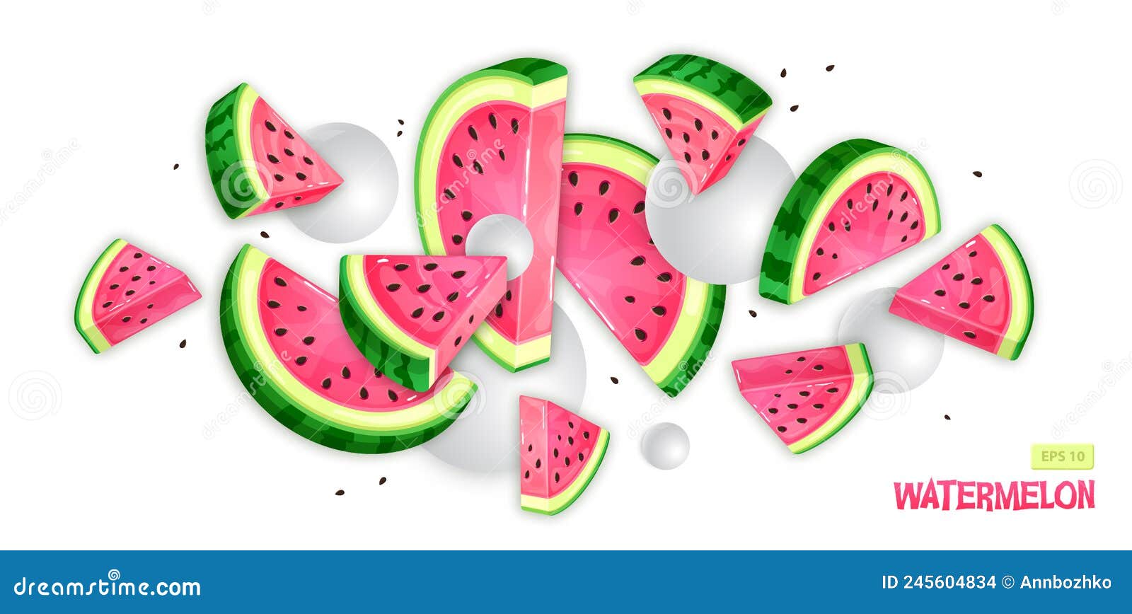 Watermelon Slices with White Spheres on White Background. Watermelon ...