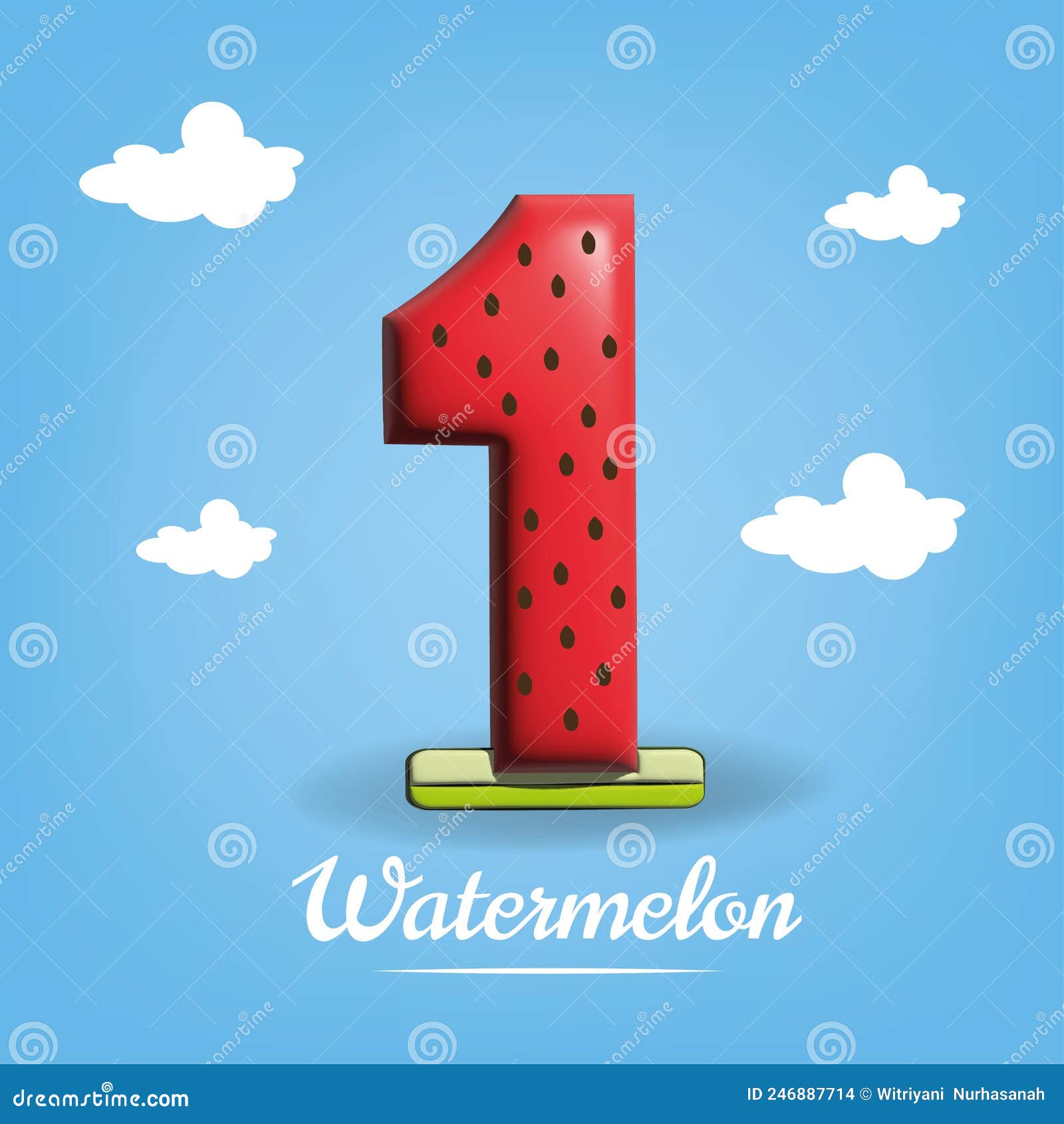 Watermelon Style Number One Design Stock Vector - Illustration of juicy ...