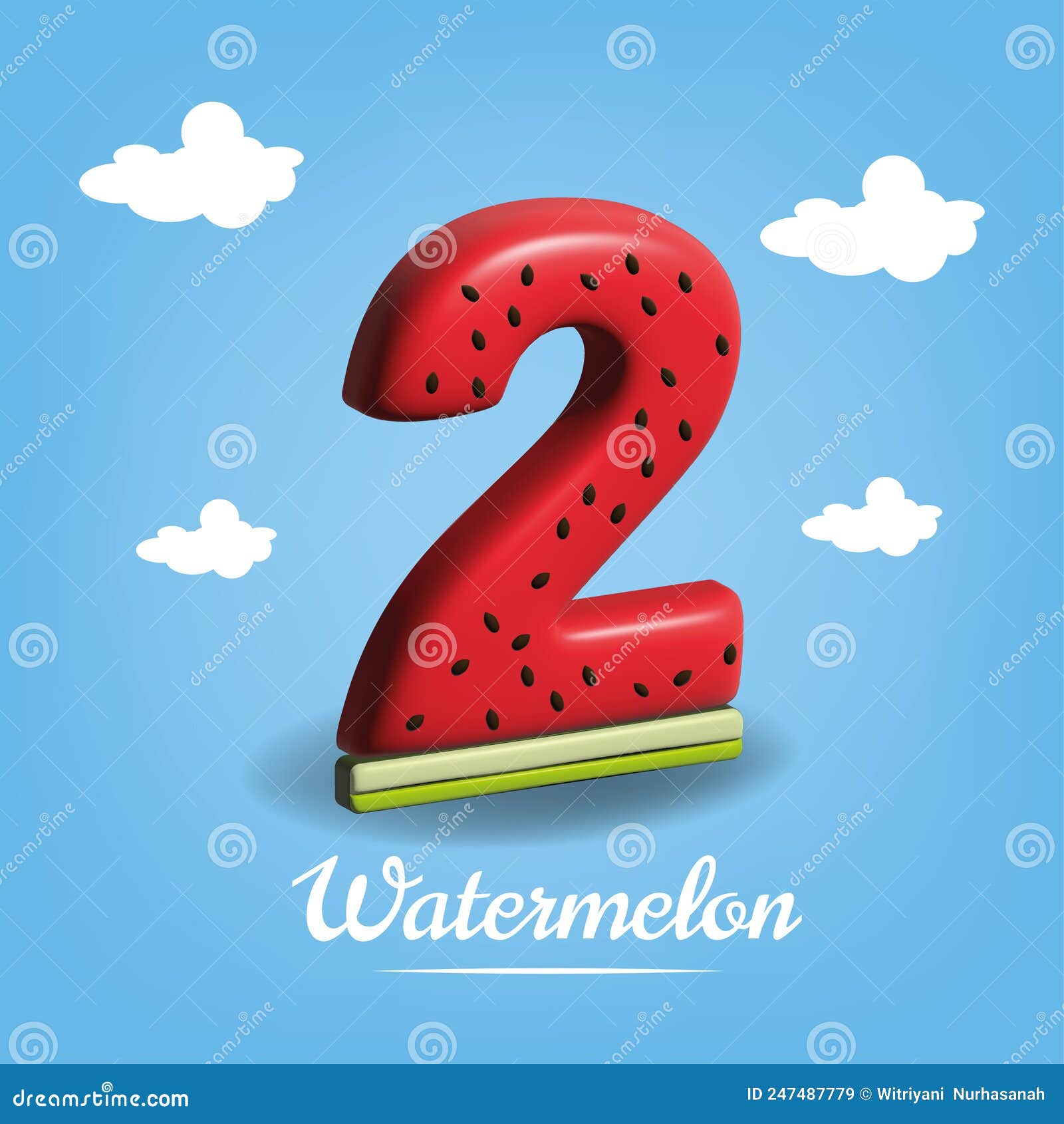 Watermelon Style Number Two Design Stock Vector - Illustration of type ...