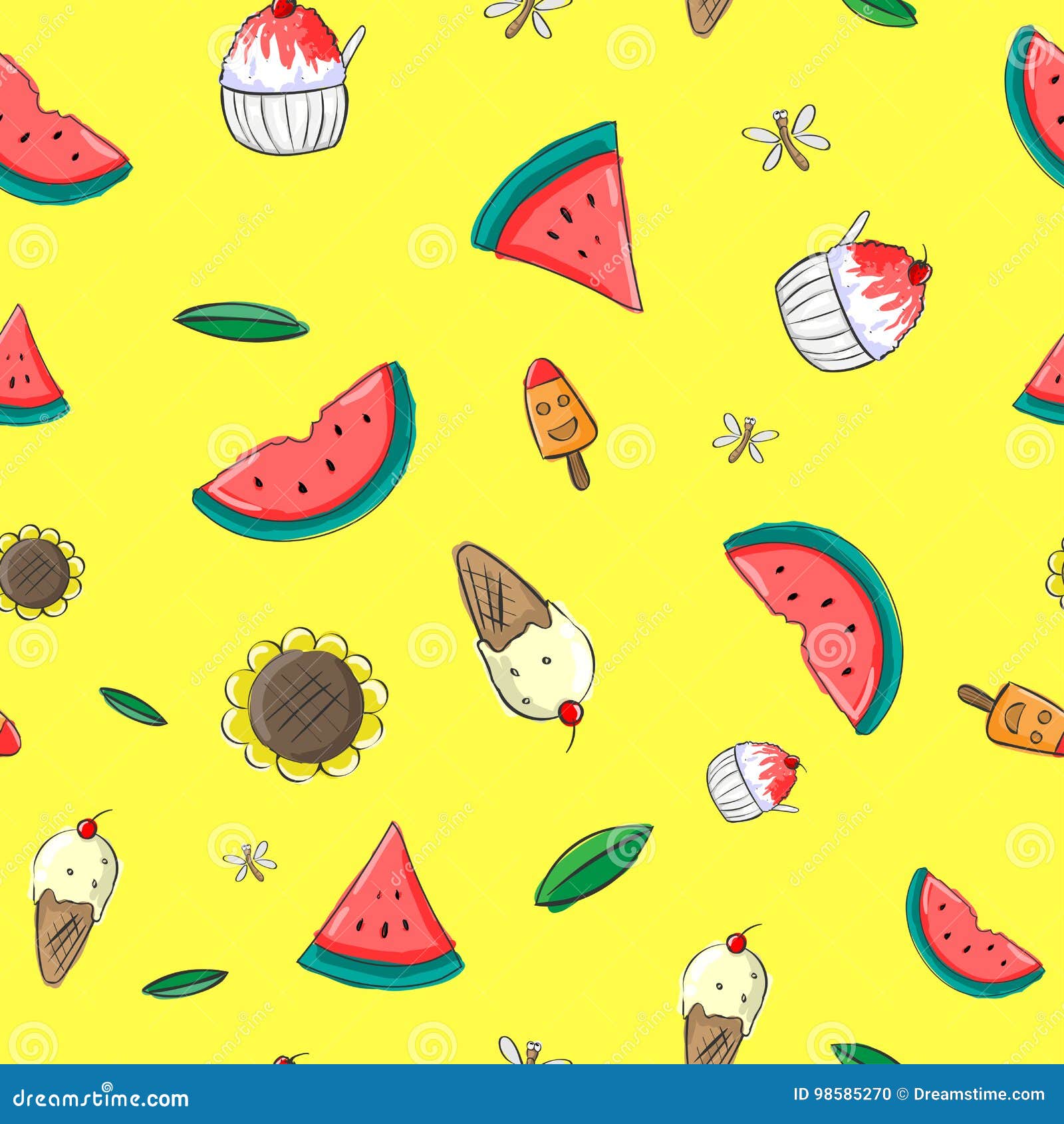Ice Scream Watermelon Background Stock Image | CartoonDealer.com #98585311