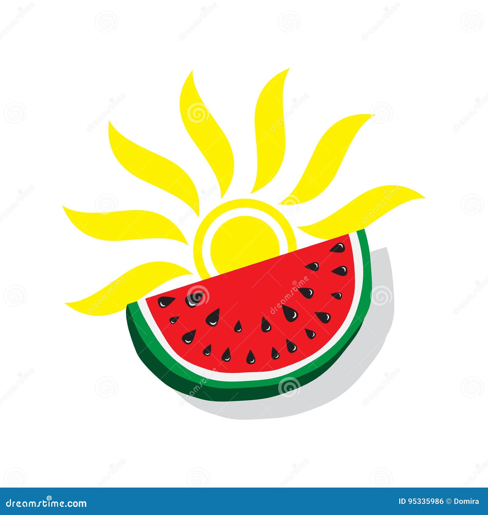 Watermelon and Sun Icon Isolated on White Background. Minimalistic ...