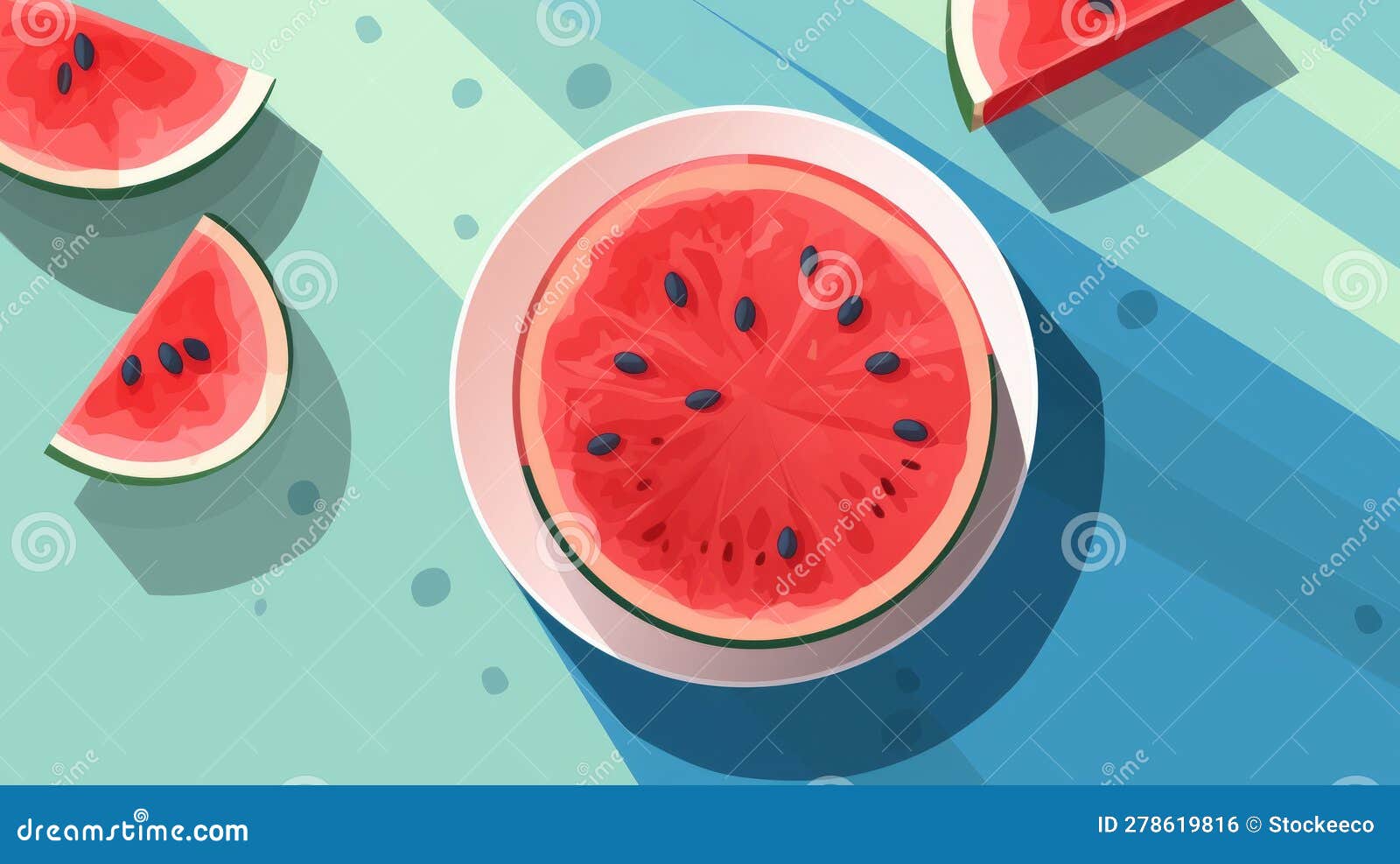 Watermelon on Table - 2d Vector Illustration Stock Illustration ...