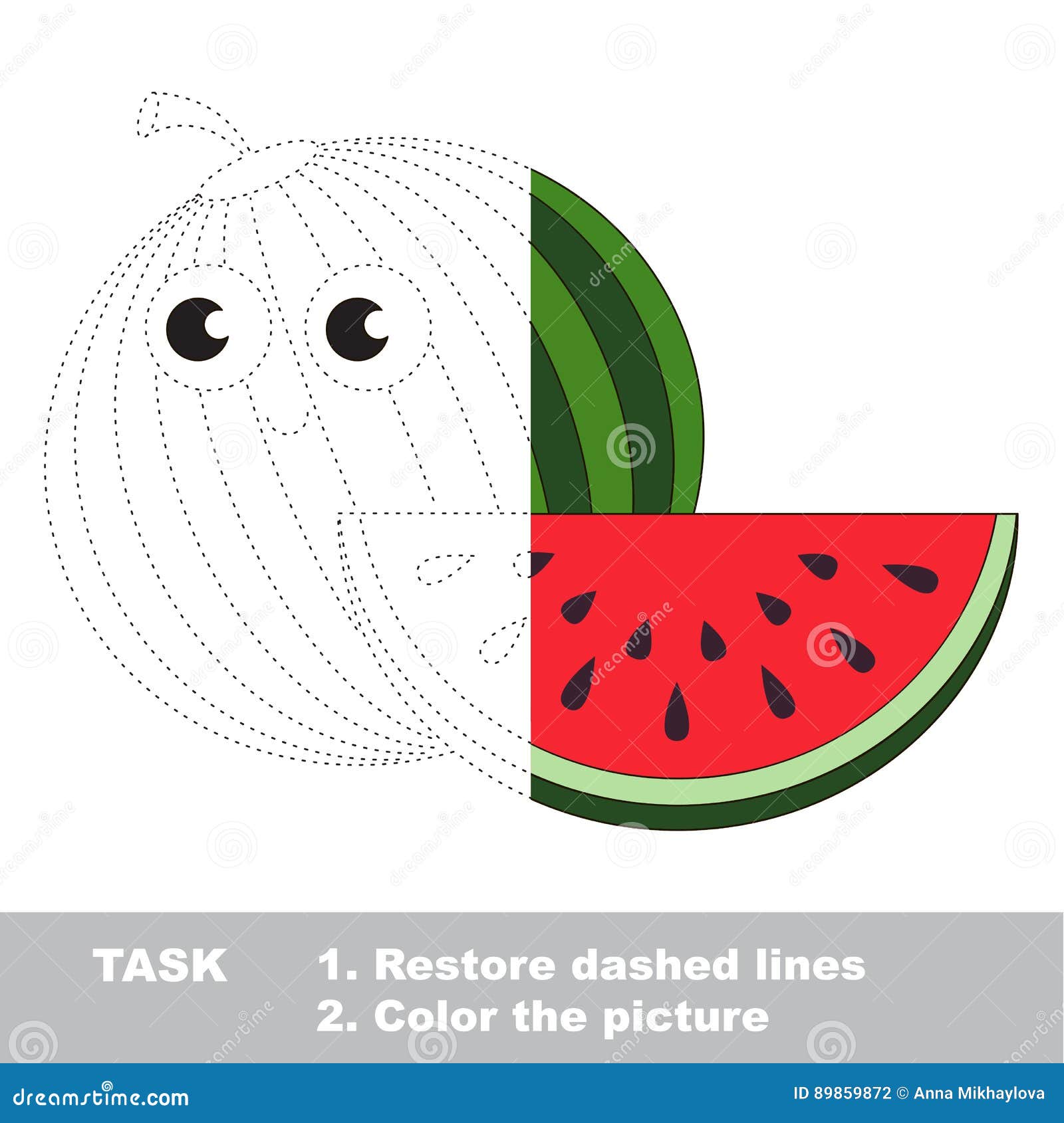 Watermelon To Be Colored. Vector Trace Game. Stock Vector ...