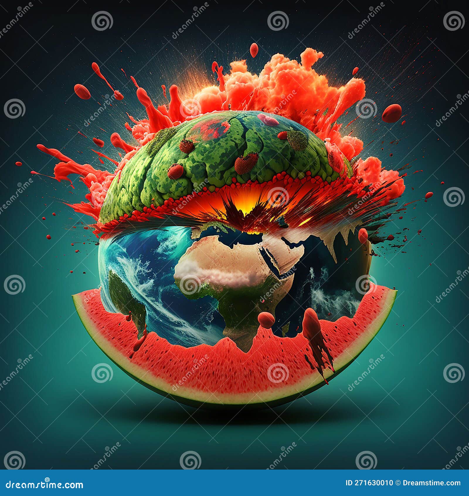 Exploding Watermelon and Earth. AI Generated Stock Illustration ...