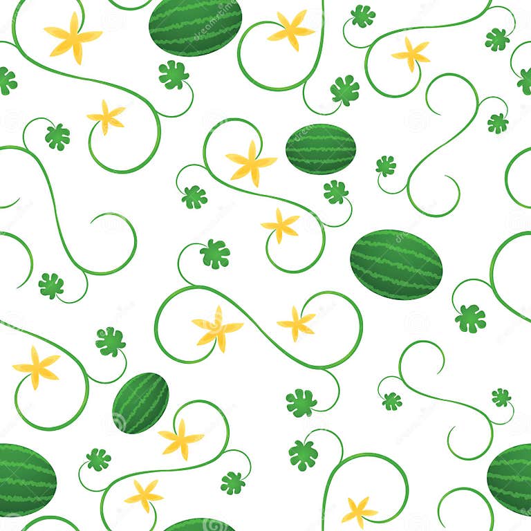 Watermelon Vines Seamless Tile Stock Vector - Illustration of leaves ...