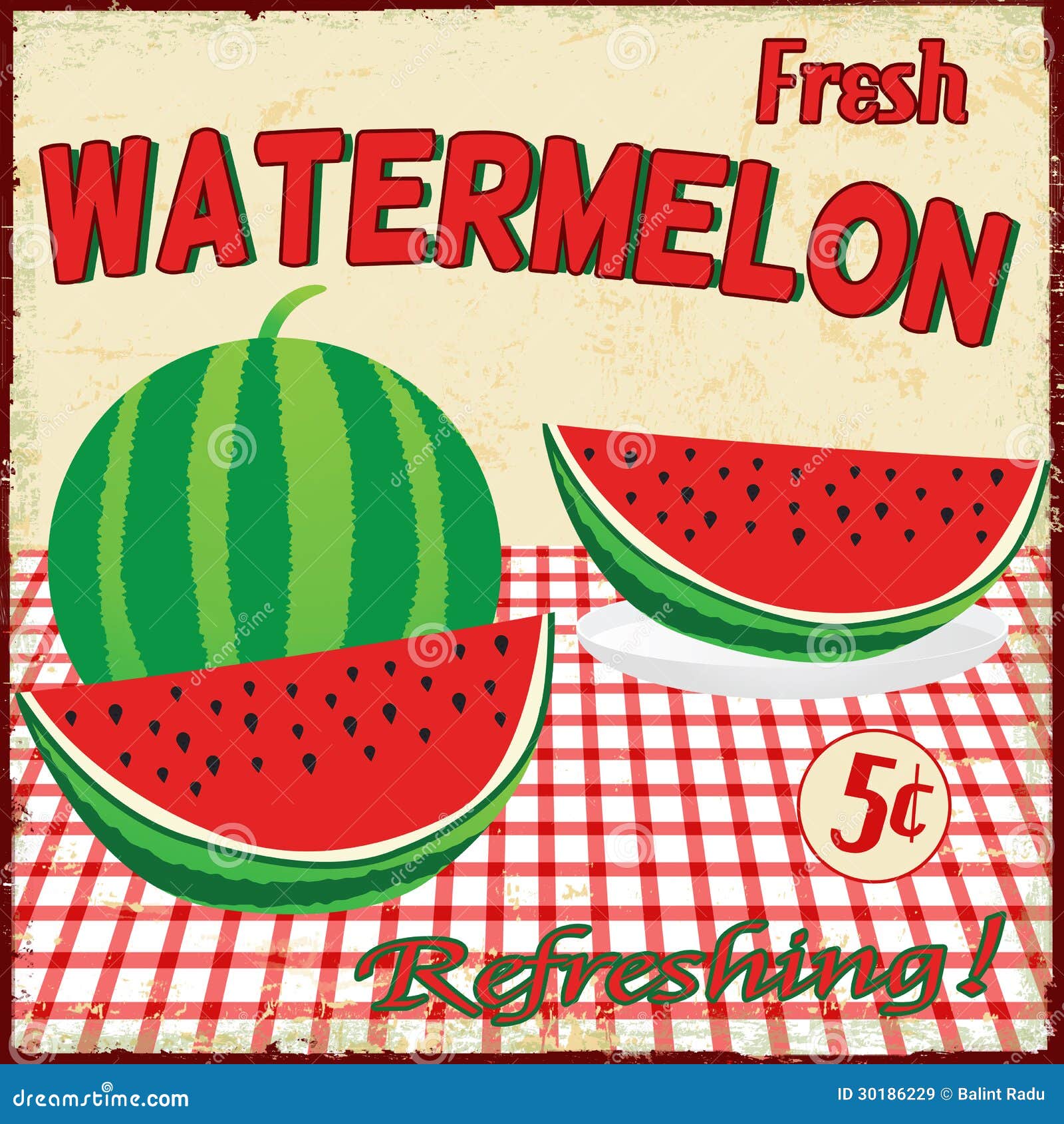 Watermelon vintage poster stock vector. Illustration of 1950s - 30186229