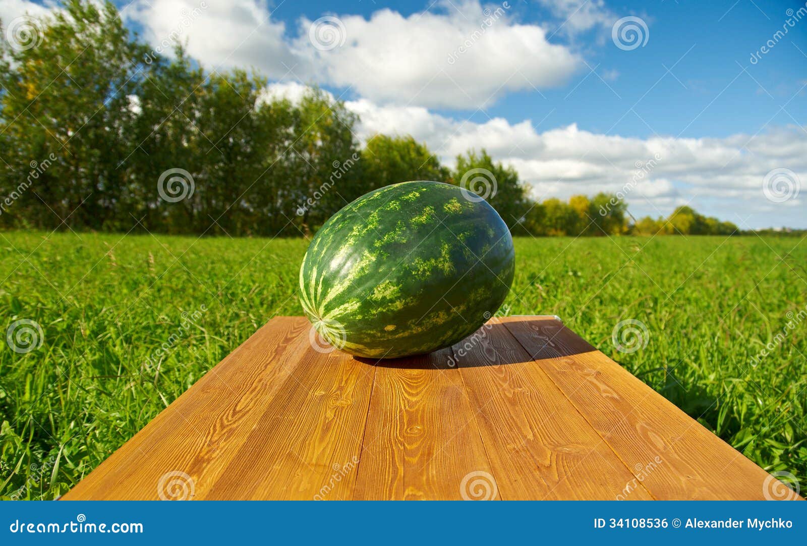 Watermelon on a Wooden Table Stock Photo - Image of freshness, sunny ...