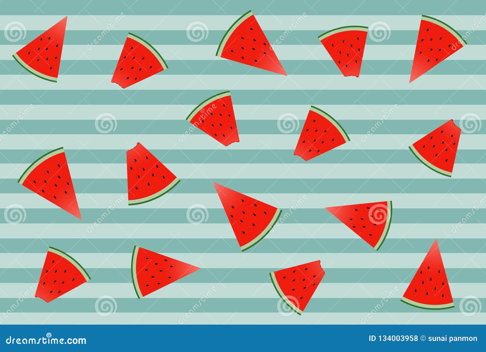 Watermelons Pattern on Green Background with Stripes. Wrapping P Stock ...