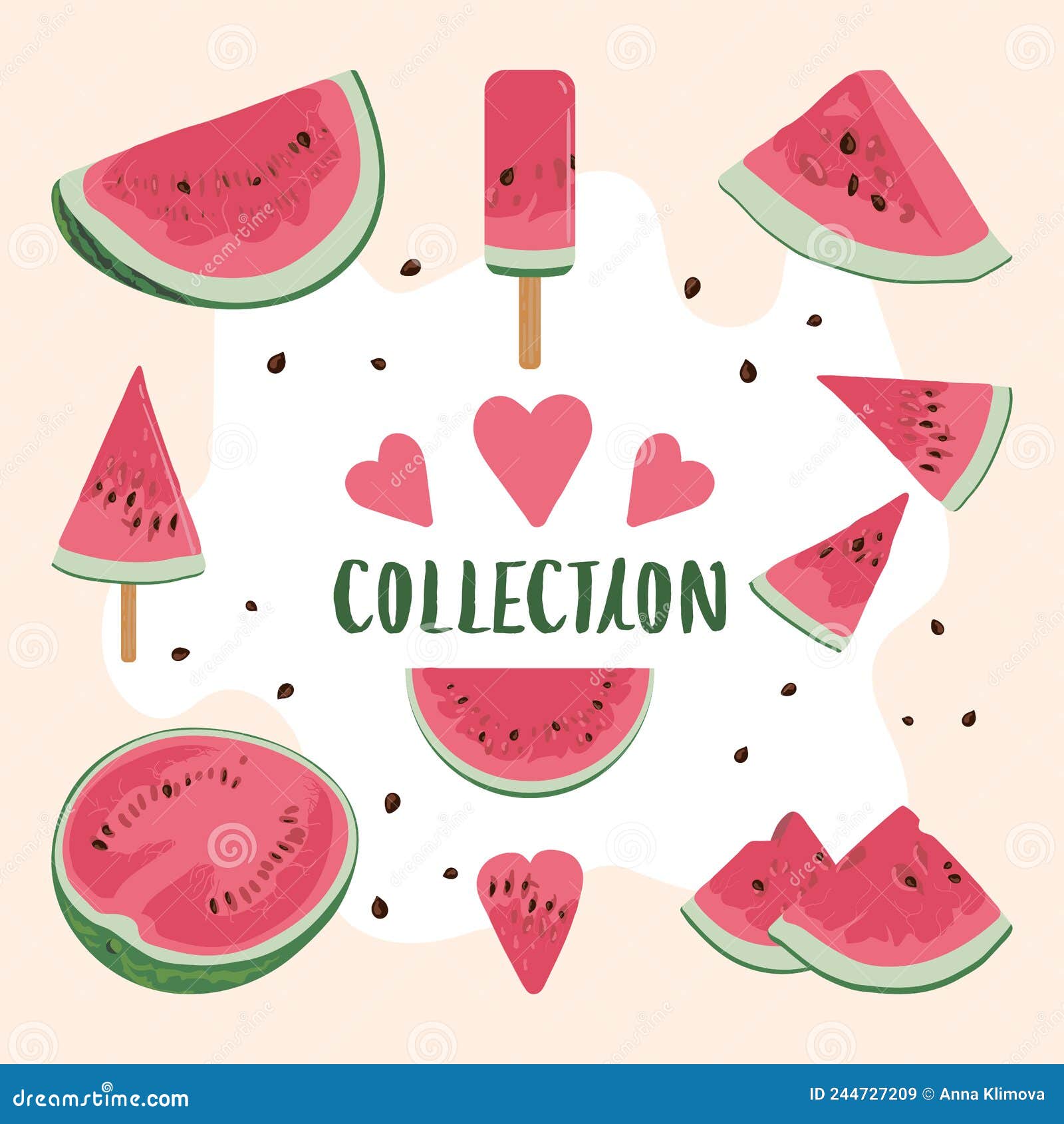 Watermelons and Watermelon Slices Flat Cartoon Style Set Stock Vector ...