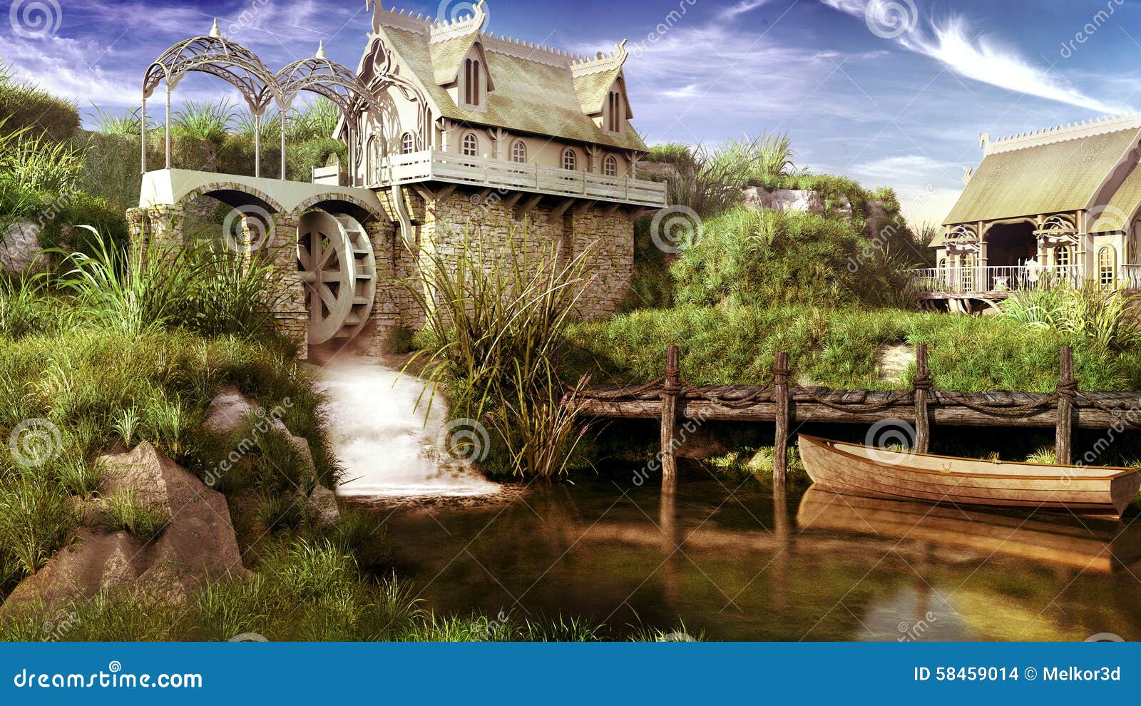 Watermill Do Conto De Fadas Ilustração Stock - Ilustração de artwork ...