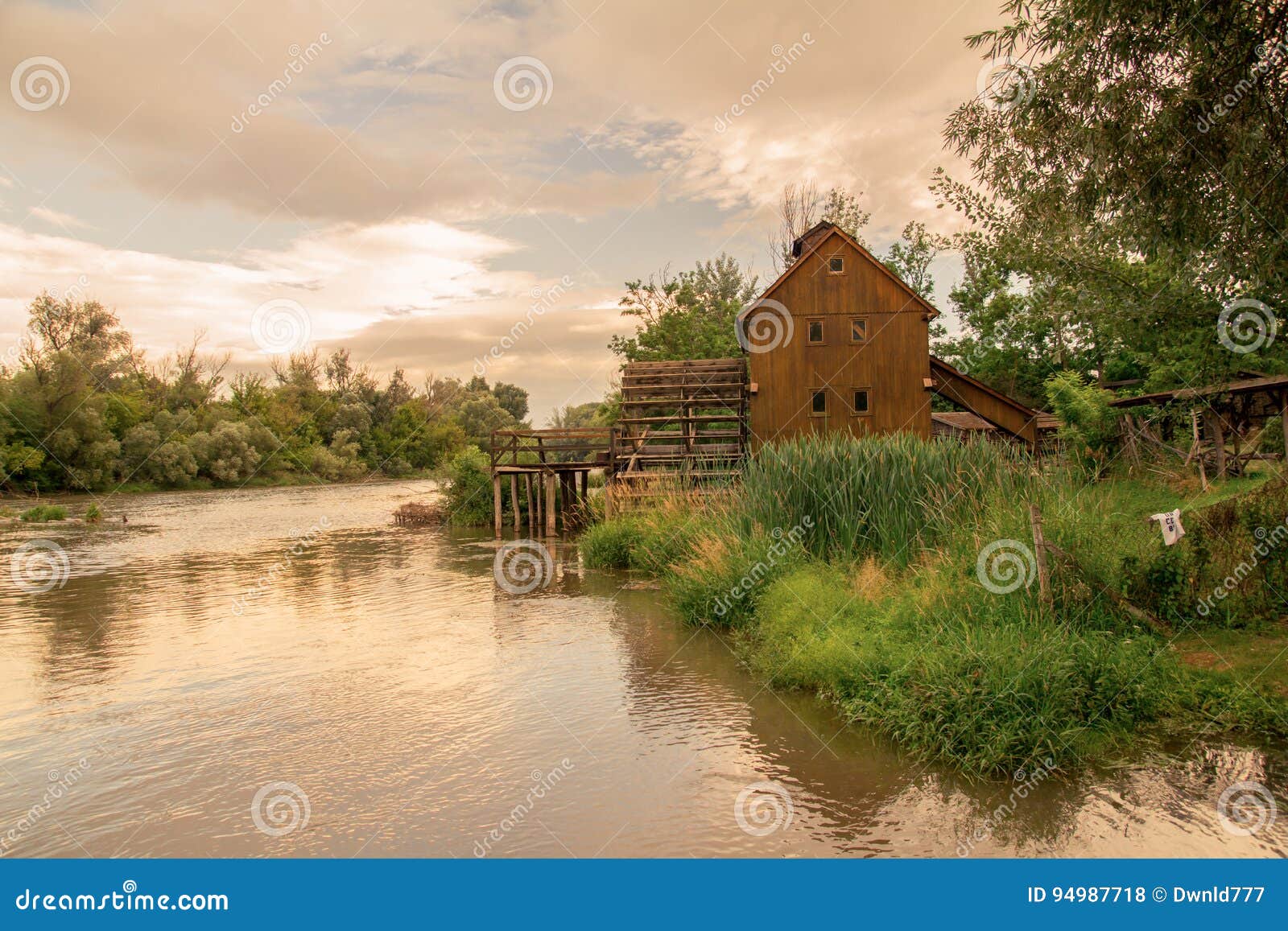 Watermill on the River Sunset Stock Photo - Image of jelka, wheel: 94987718