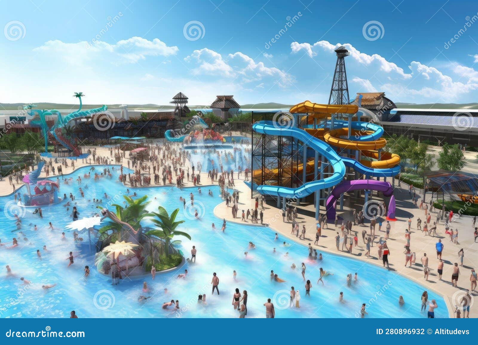 Waterpark with Massive Water Slide and Towering Drop, in the Midst of a ...