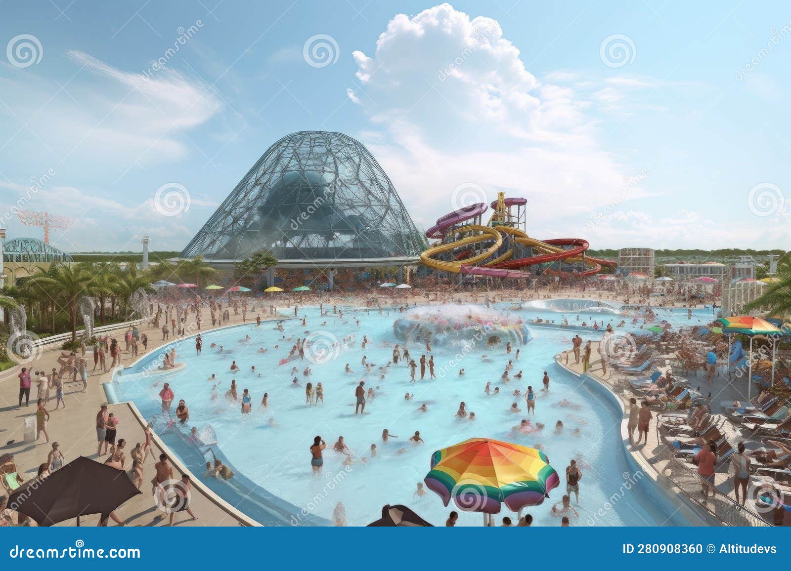 Waterpark with Massive Water Slide and Towering Drop, in the Midst of a ...