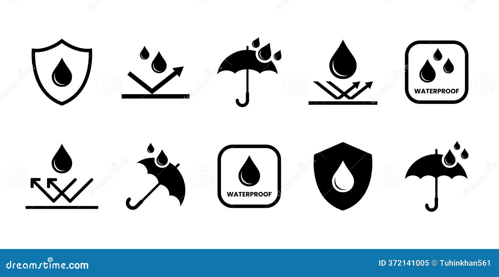 Waterproof Icon, Water And Rain Liquid Resistant Fabric Logo, Vector ...