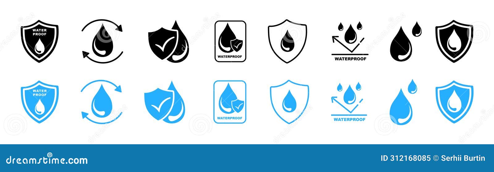 Waterproof Icon Set in Flat Style. Water and Dust, Liquid Proof ...
