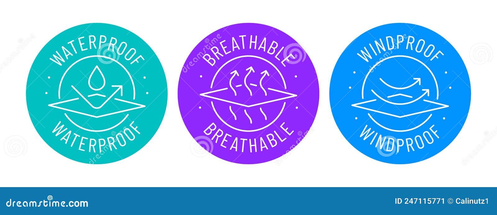 100 Waterproof Windproof Breathable Vector Logo Badge Icon Set Stock ...