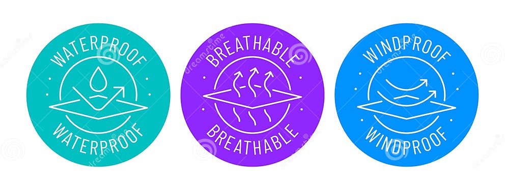 100 Waterproof Windproof Breathable Vector Logo Badge Icon Set Stock ...