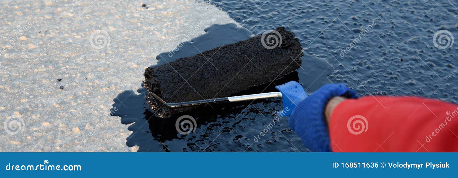 Worker Applies Bitumen Mastic on the Foundation Stock Photo - Image of ...