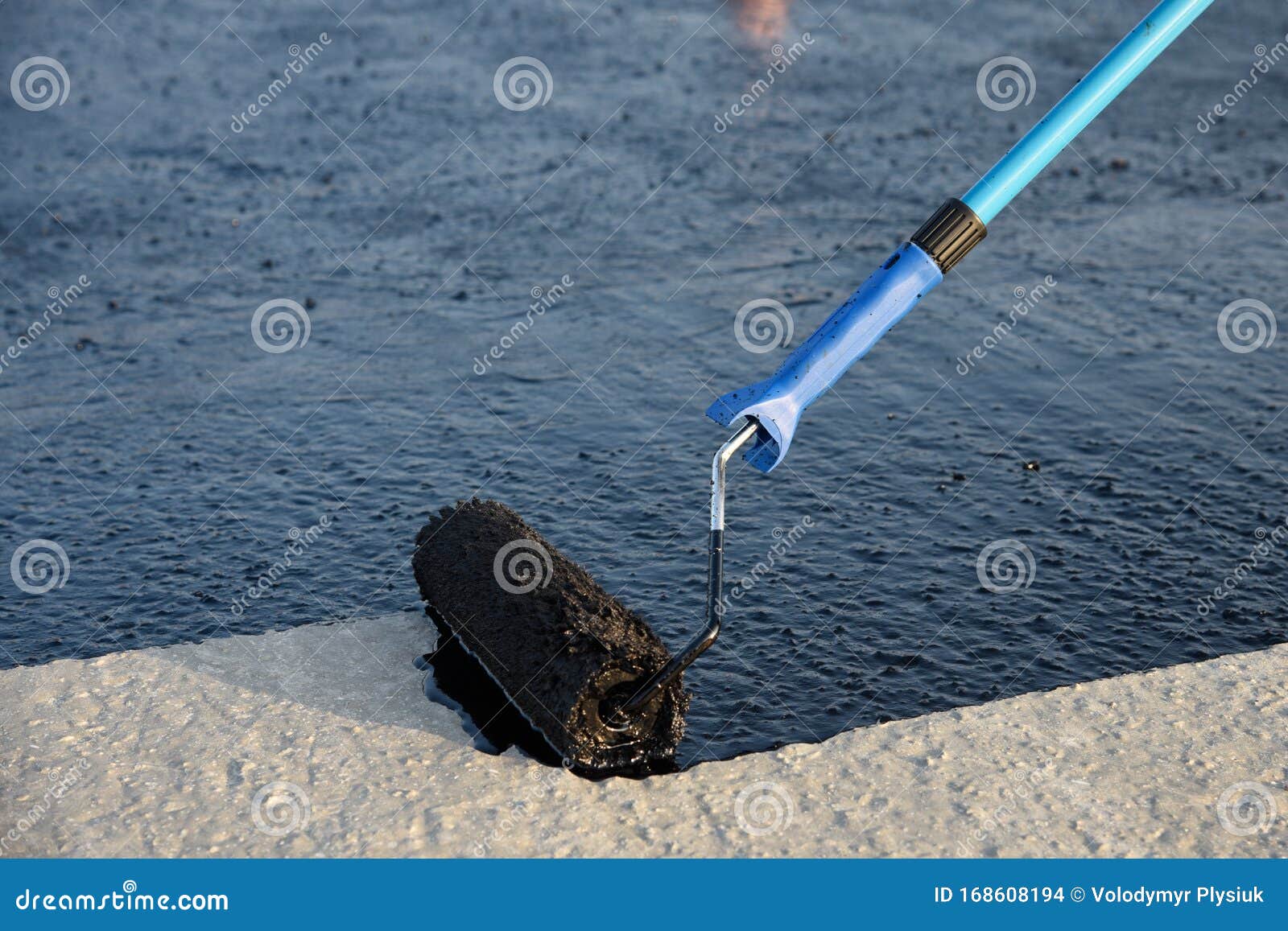 Worker Applies Bitumen Mastic on the Foundation Stock Photo - Image of ...