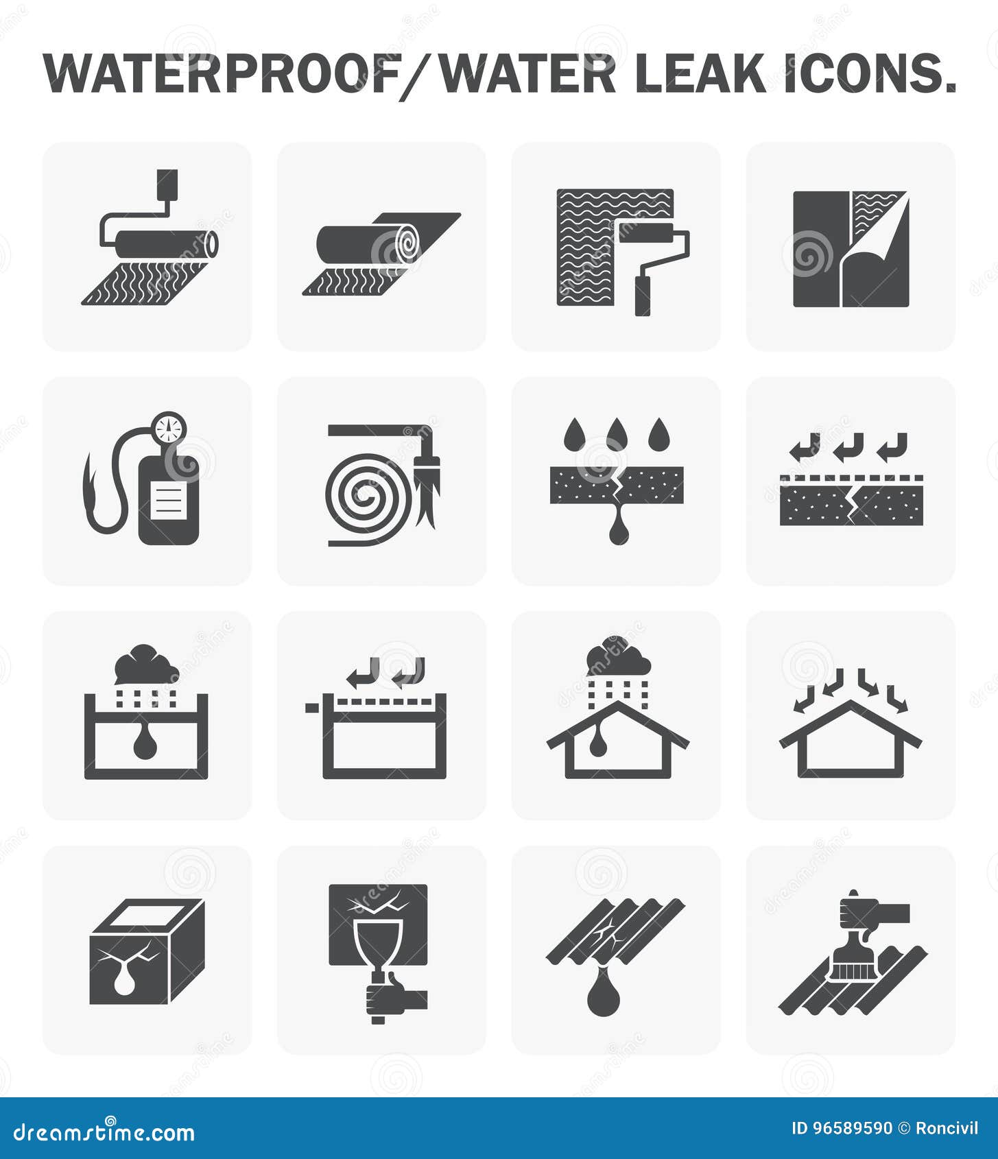 Waterproofing icon sets stock vector. Illustration of bitumen - 96589590