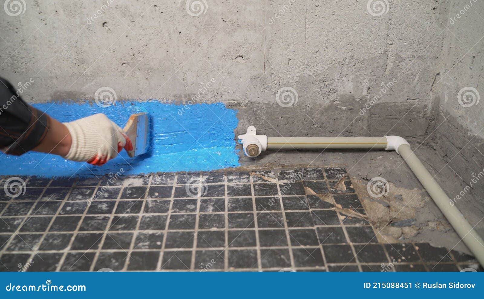 Waterproofing Paint. Floor Waterproofing. Applying Blue Waterproofing ...