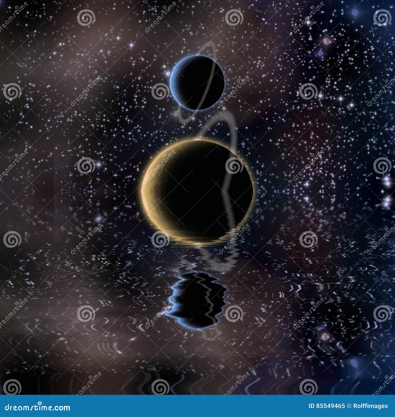 Waters Reflection and Planets Stock Illustration - Illustration of ...