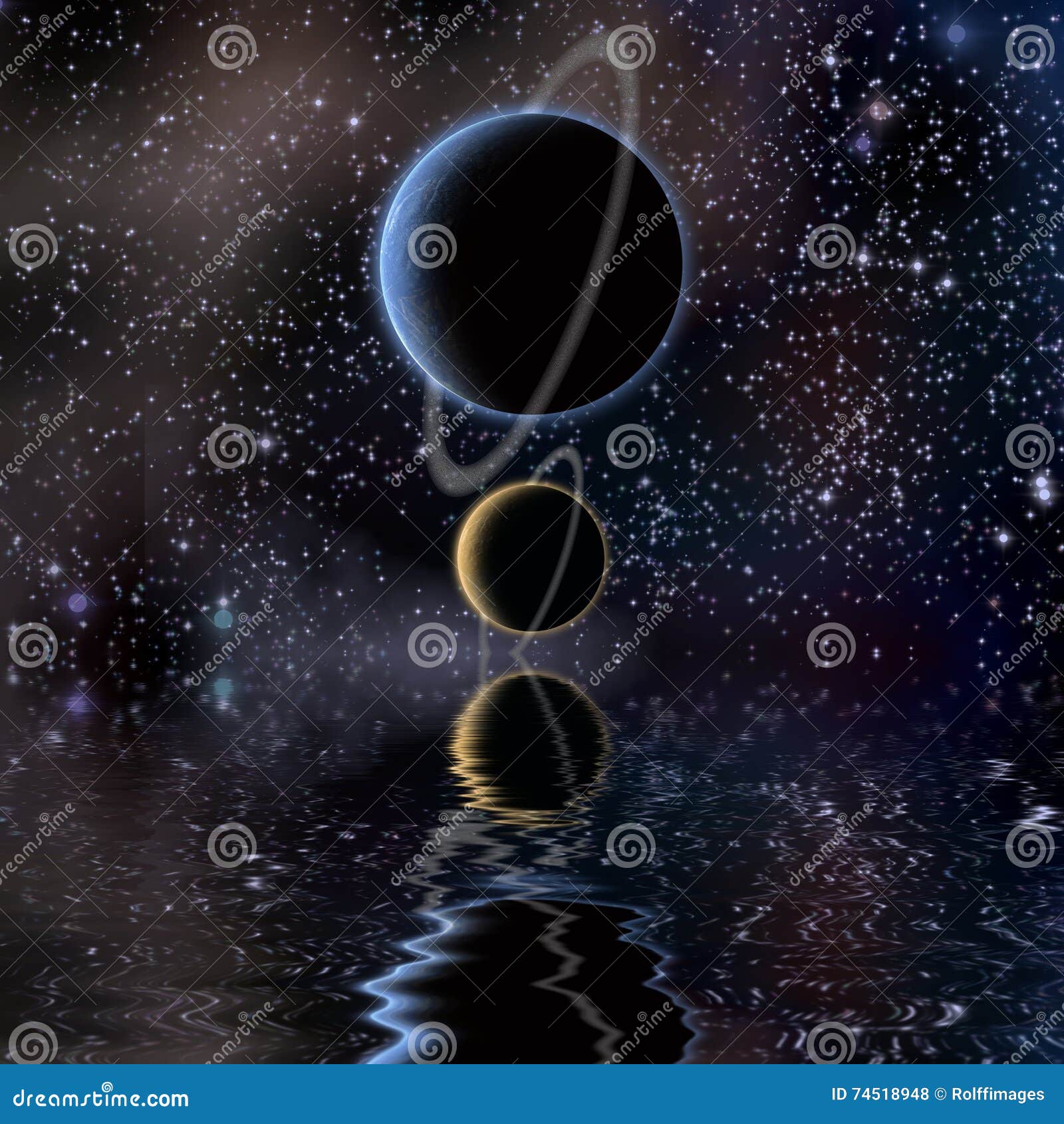 Waters Reflection and Planets Stock Illustration - Illustration of ...