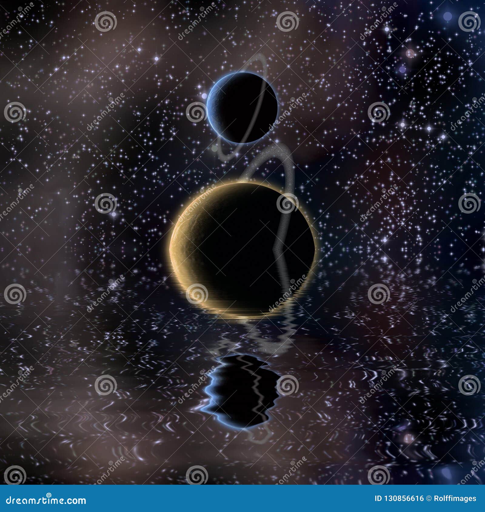 Waters Reflection and Planets Stock Illustration - Illustration of ...