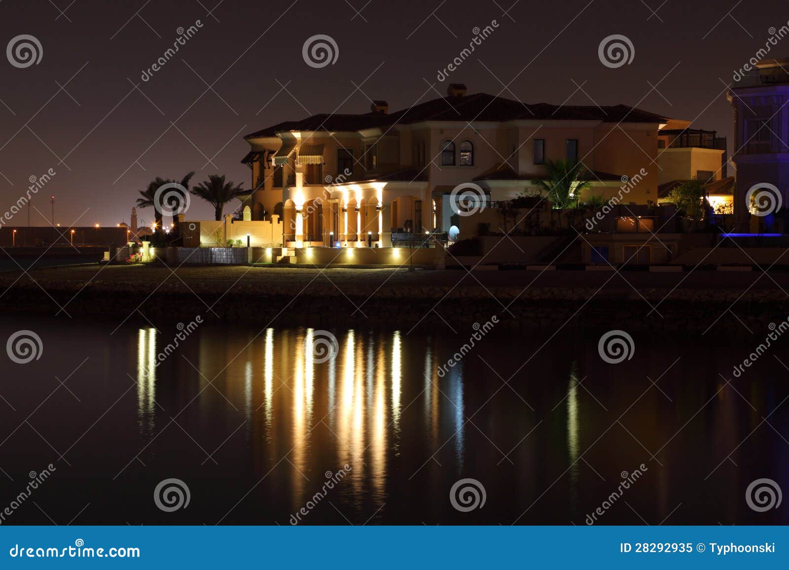 Waterside Buildings at Night Stock Image - Image of villa, night: 28292935