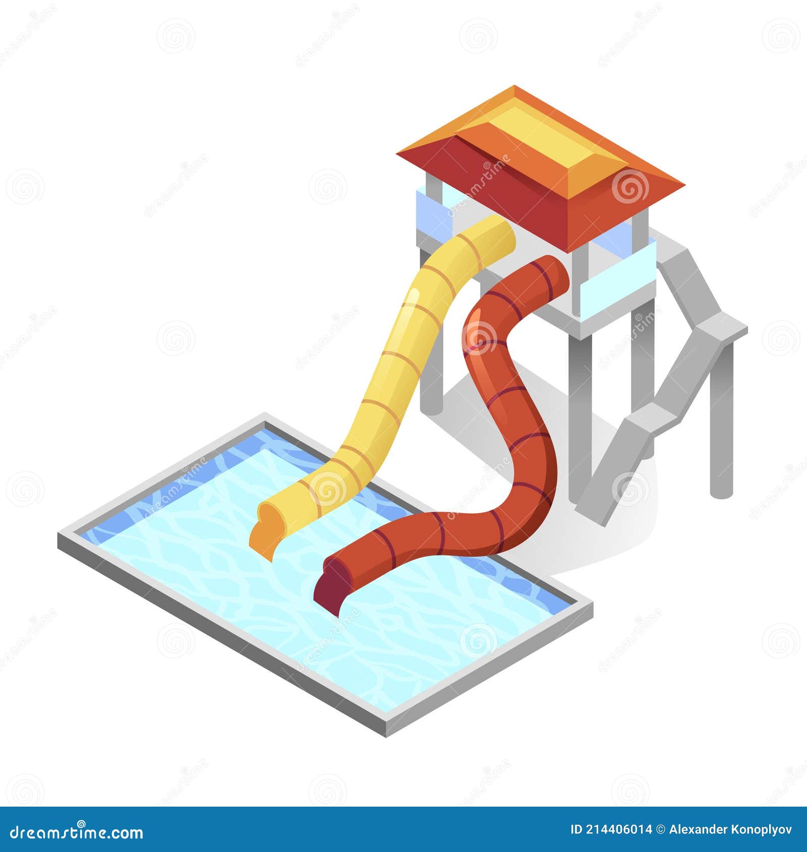 Waterslides And Swimming Pool Isometric Icon Water Attraction Pipes