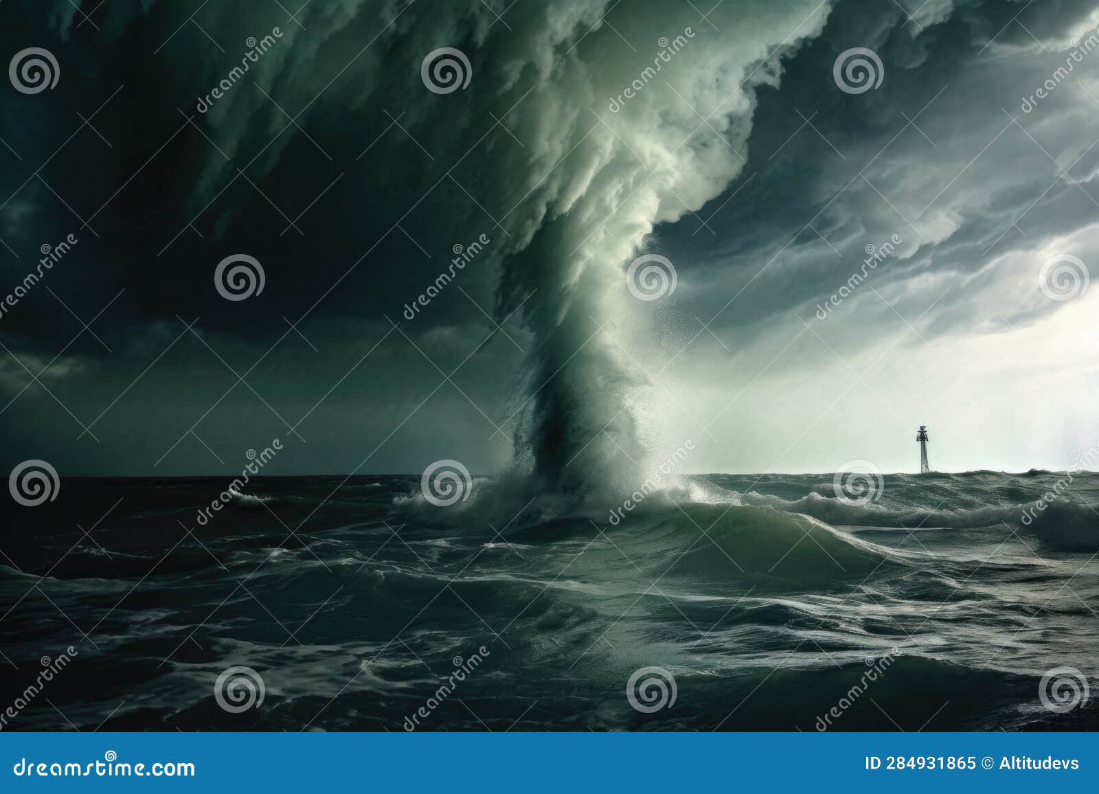 Waterspout Emerging from a Dark Ocean Stock Illustration - Illustration ...
