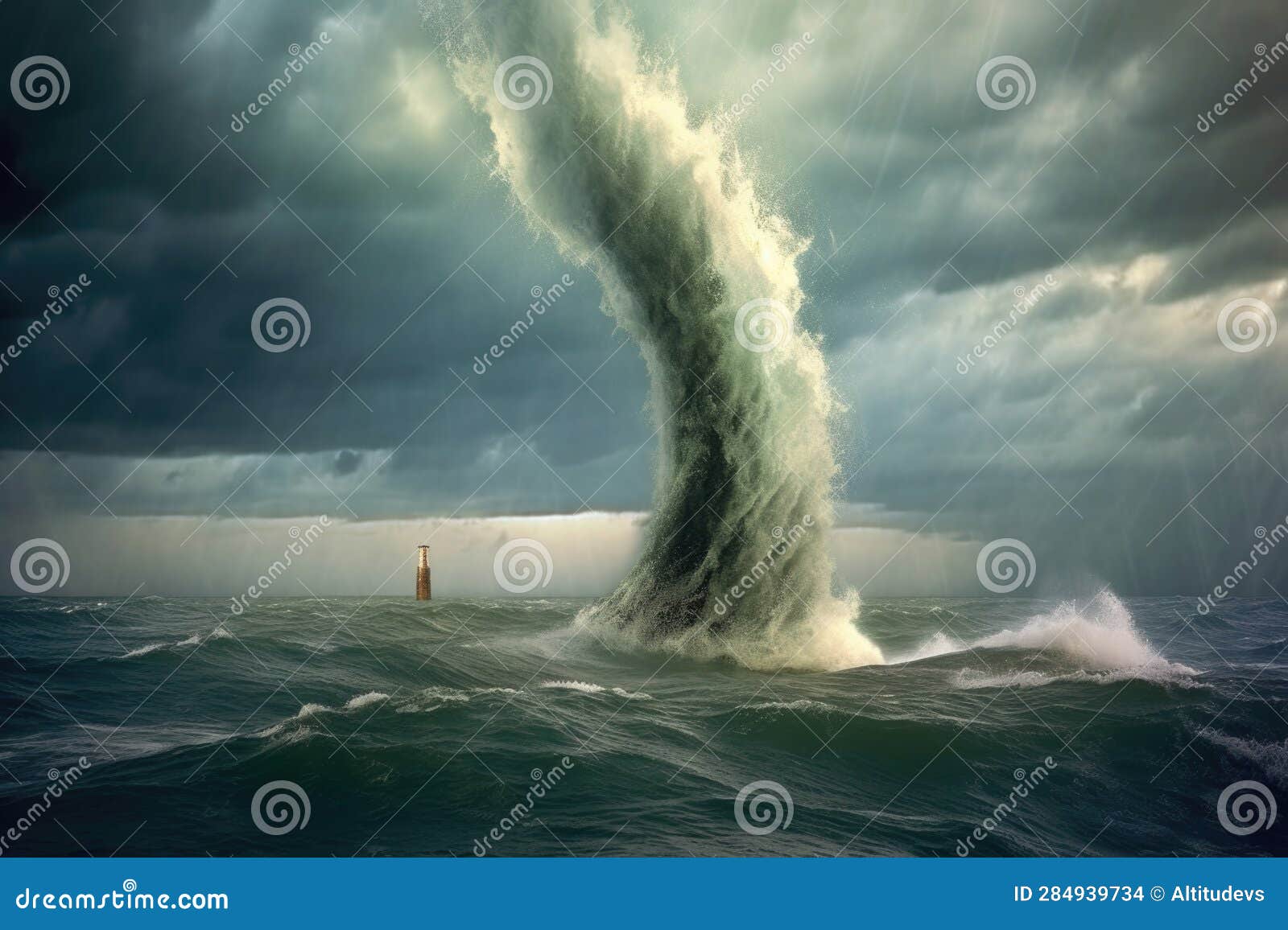 Waterspout Spiraling Upwards from the Ocean Surface Stock Illustration ...