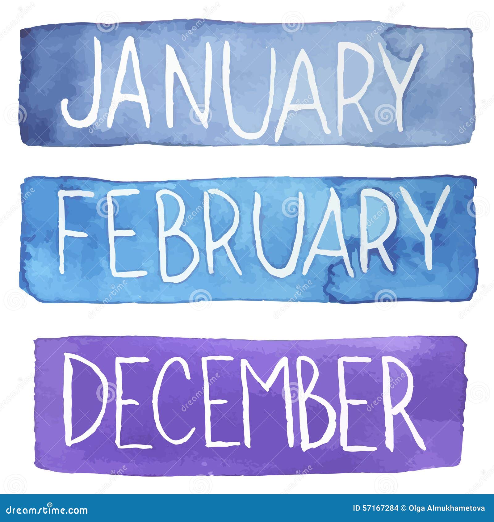 Waterverftabletten Met Wintermaanden Vector Illustratie - Illustration ...