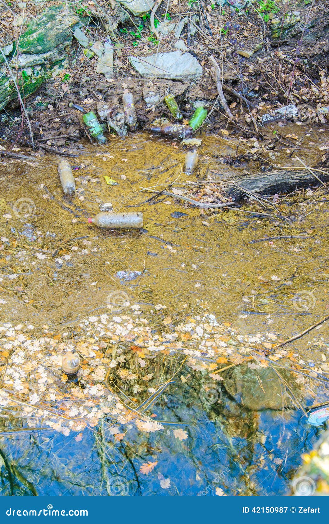 Watervervuiling Van Plastic Flessen Op Een Rivier Stock Afbeelding ...