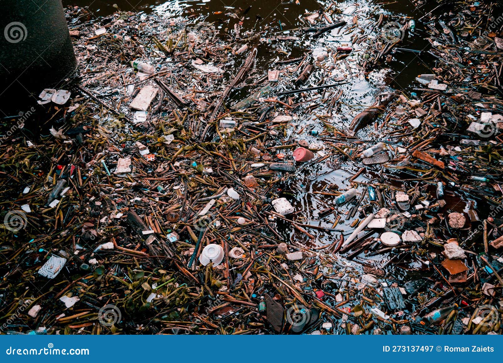 Waterway Clogged with Plastic Pollution and Other Garbage Stock Image ...